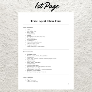 Travel Agent Client Intake Form Template Editable Client Travel Inquiry ...