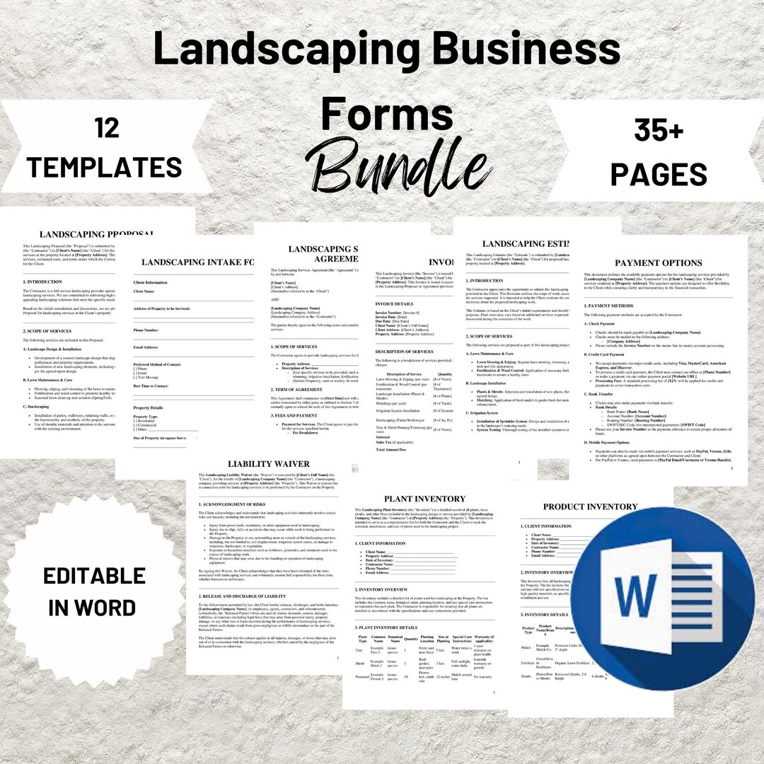 Landscaping Business Forms Bundle Editable Landscaping Contract ...