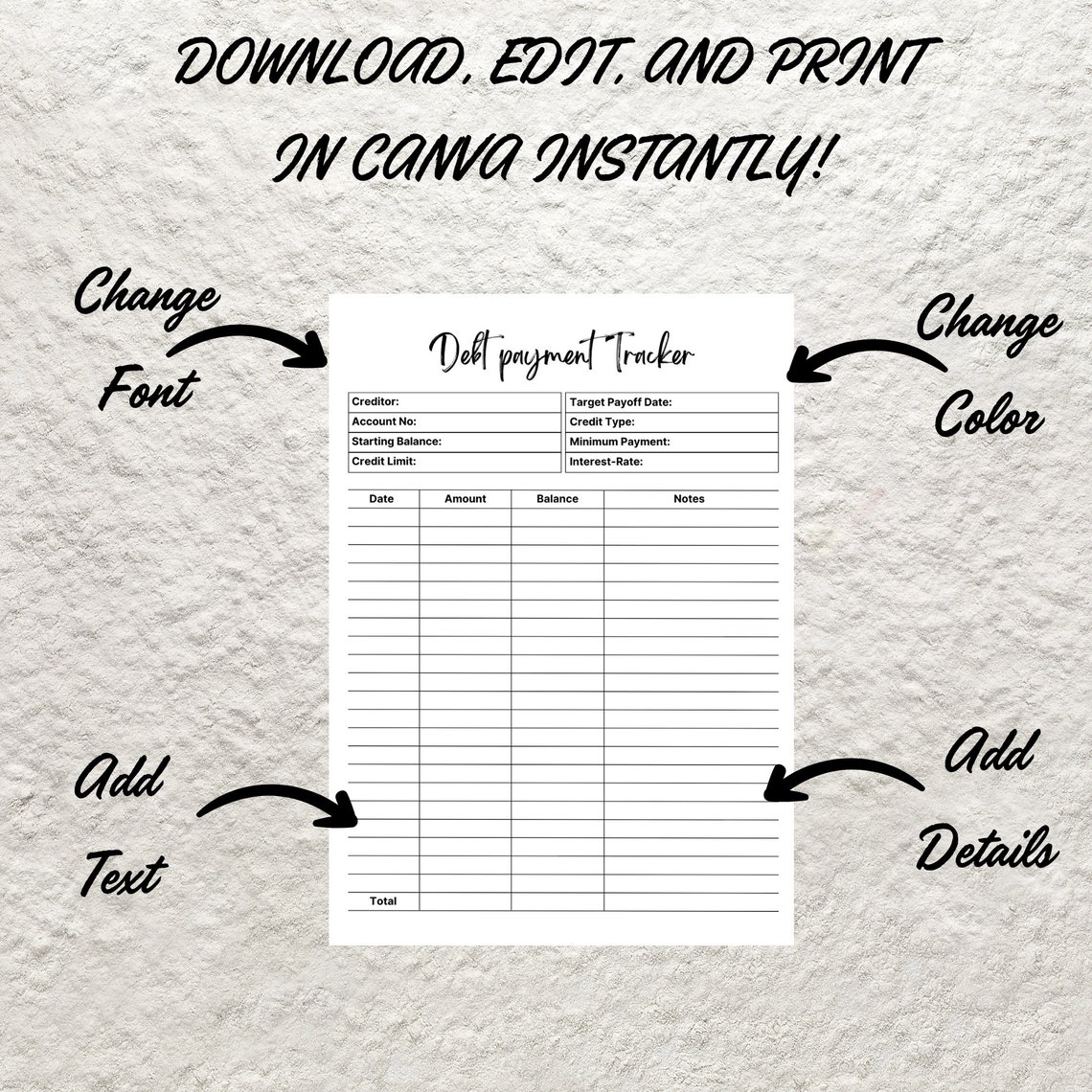 Debt Tracker Printable Template Editable Debt Payoff Tracker Debt ...