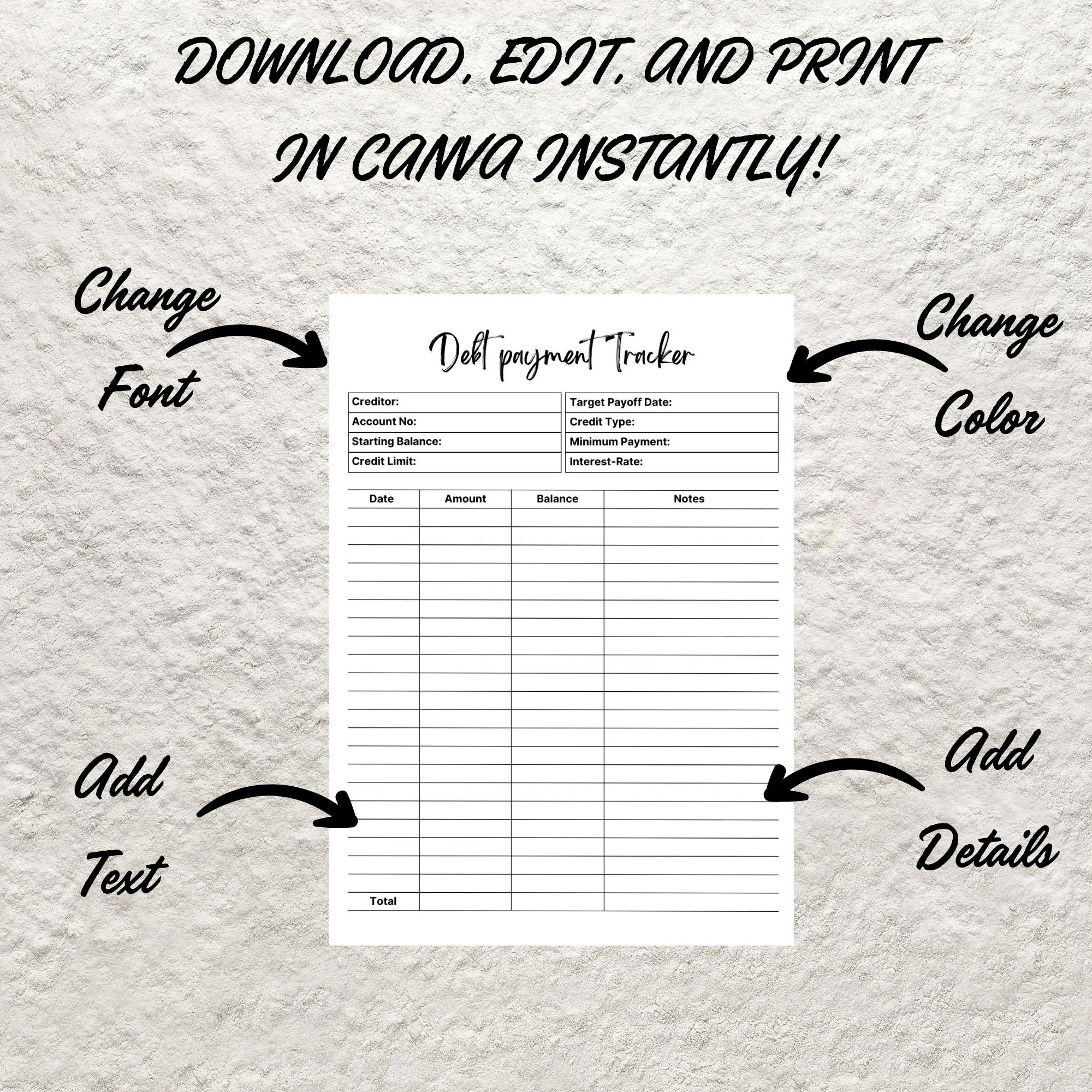 Debt Tracker Printable Template Editable Debt Payoff Tracker Debt ...