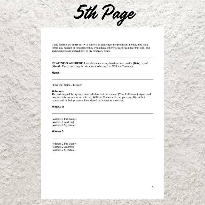 Last Will and Testament Template: Editable Legal Document (word ...