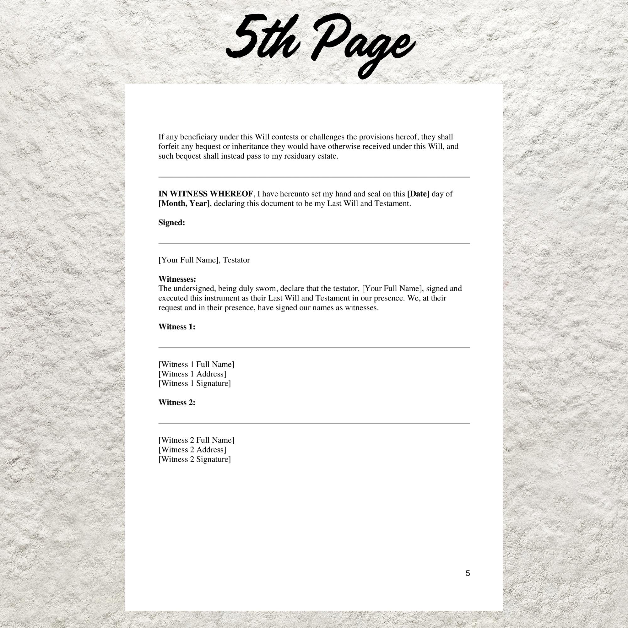 Last Will and Testament Template: Editable Legal Document (word ...