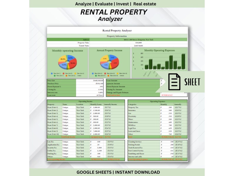 Landlord Rental Property Spreadsheet Template Google Sheets Tracker for ...