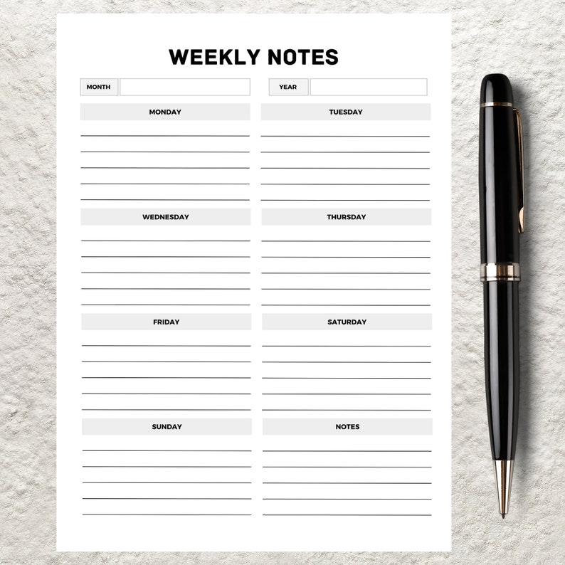 Printable Weekly Notes Template Editable Weekly Planner Weekly to Do ...