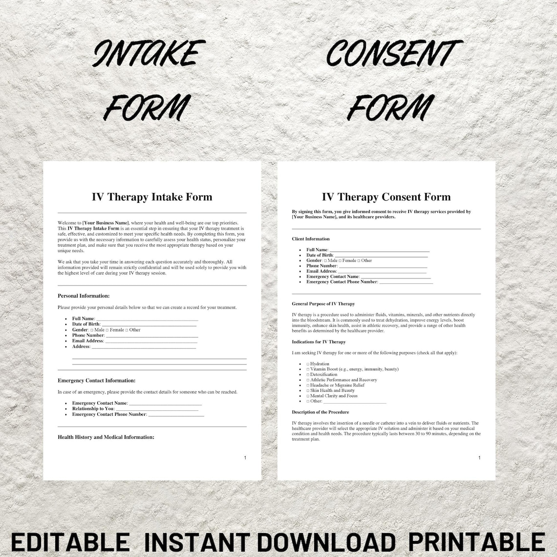IV Therapy Template, IV Therapy Consent, Intravenous Therapy, Med Spa ...