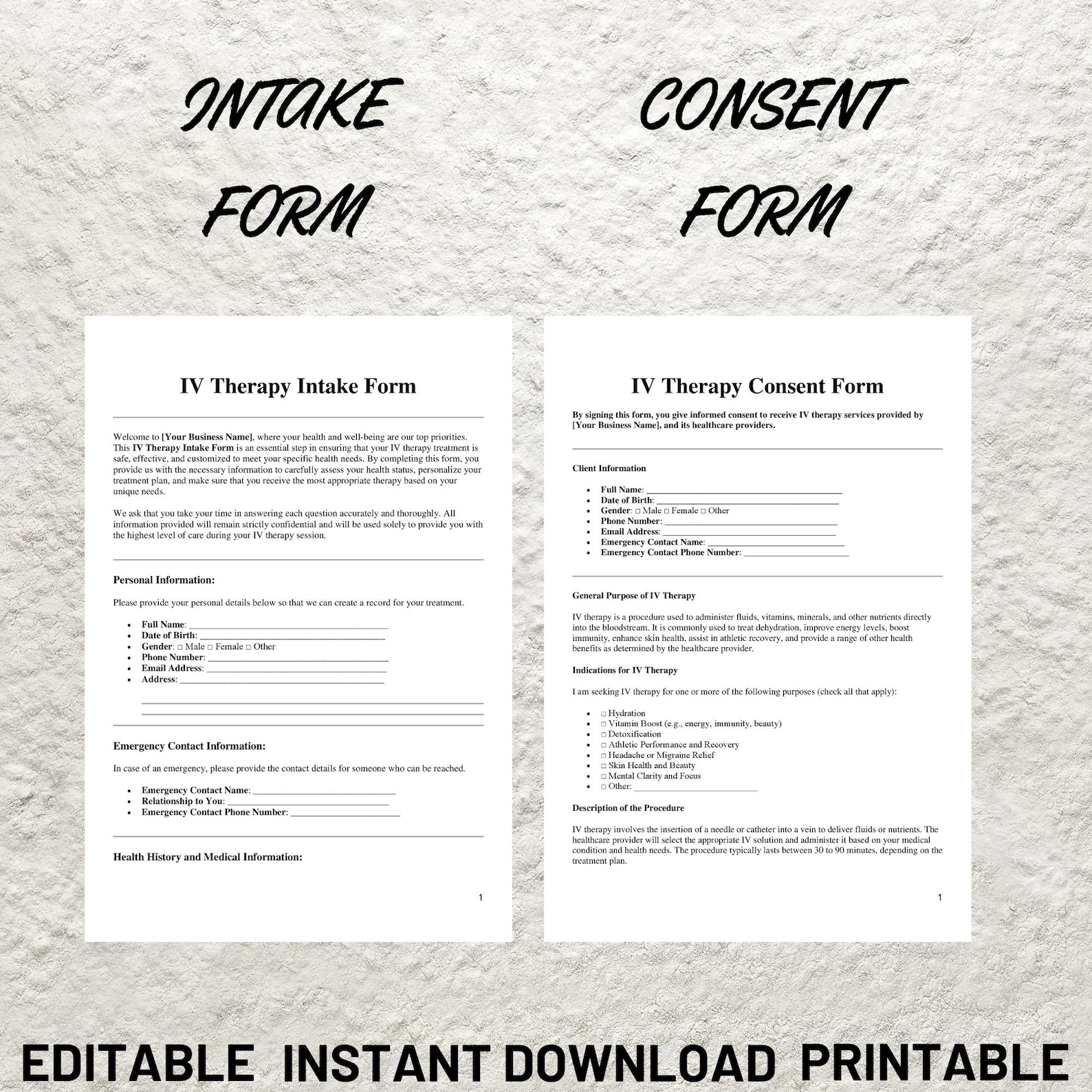 IV Therapy Template, IV Therapy Consent, Intravenous Therapy, Med Spa ...