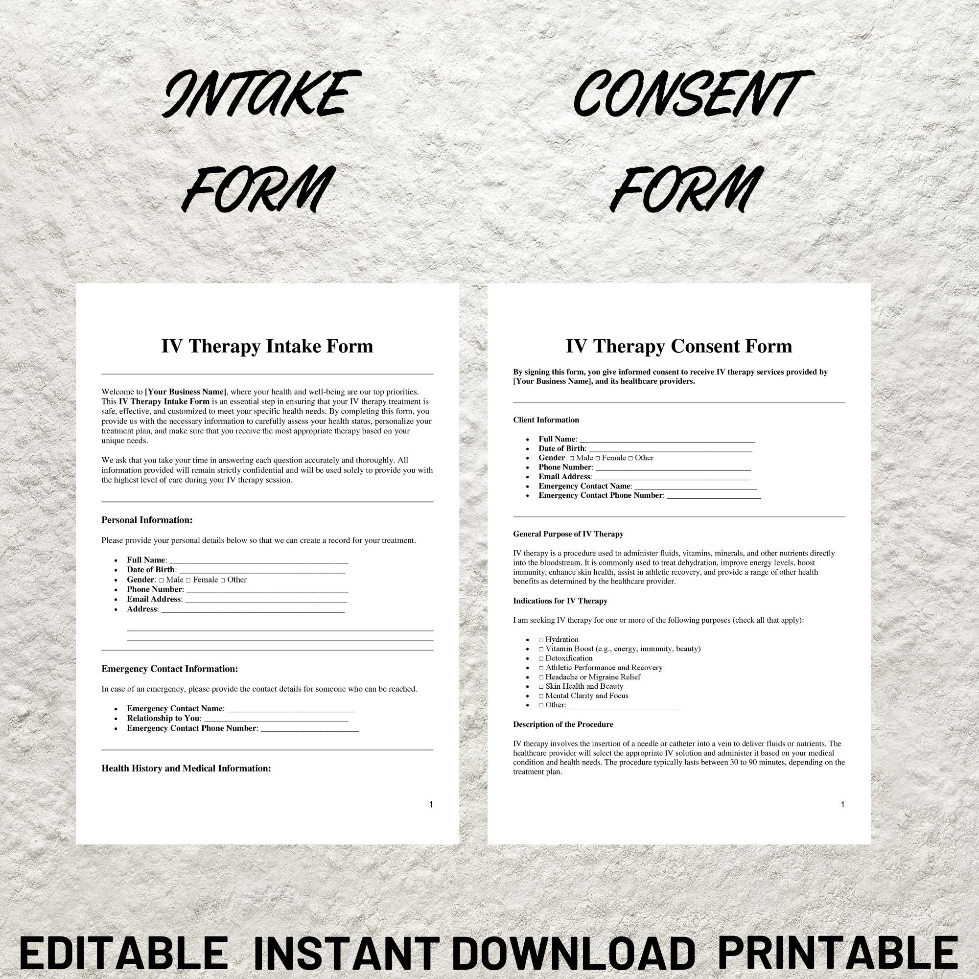 IV Therapy Forms Template Bundle Editable IV Therapy Intake Form ...