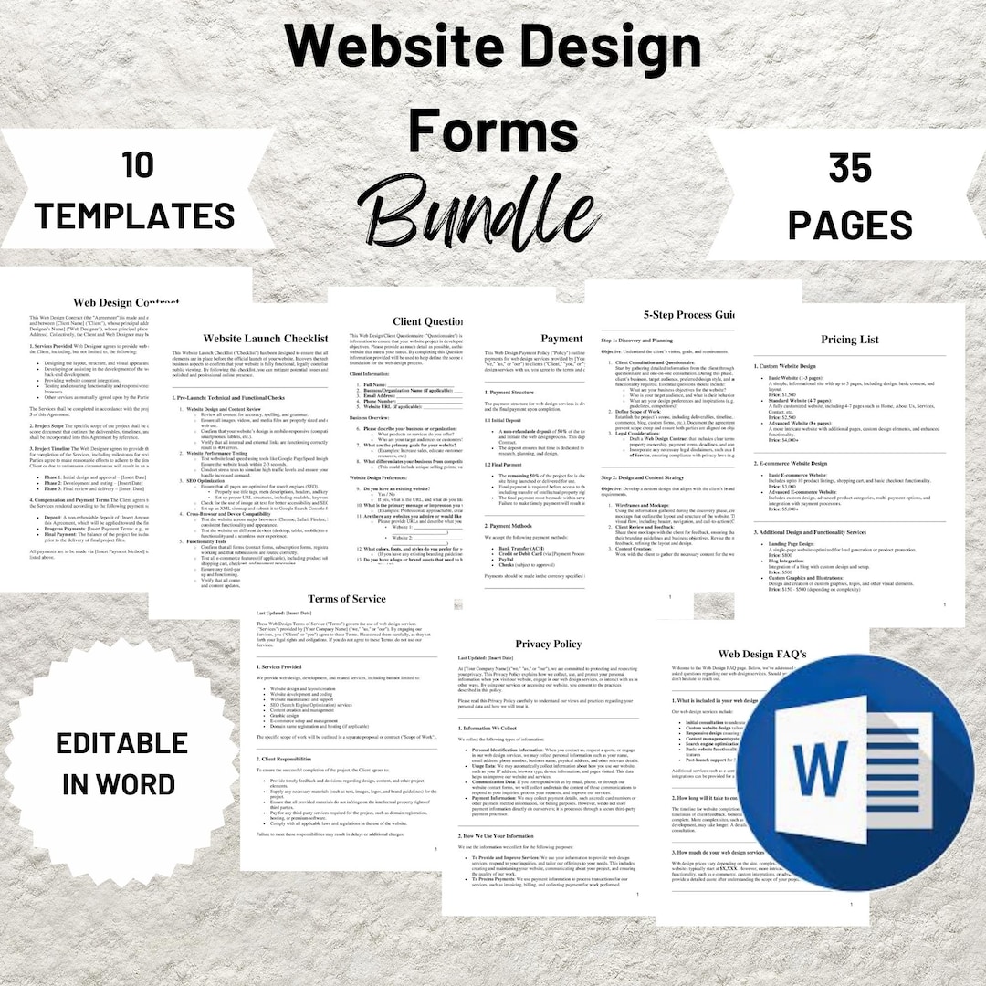 Web Design Forms Bundle | Editable Web Design Contract, Proposal ...