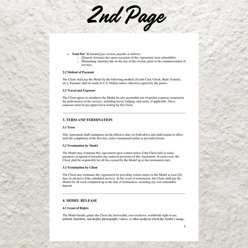 Model Contract Template Editable Model Service Agreement Form Printable ...