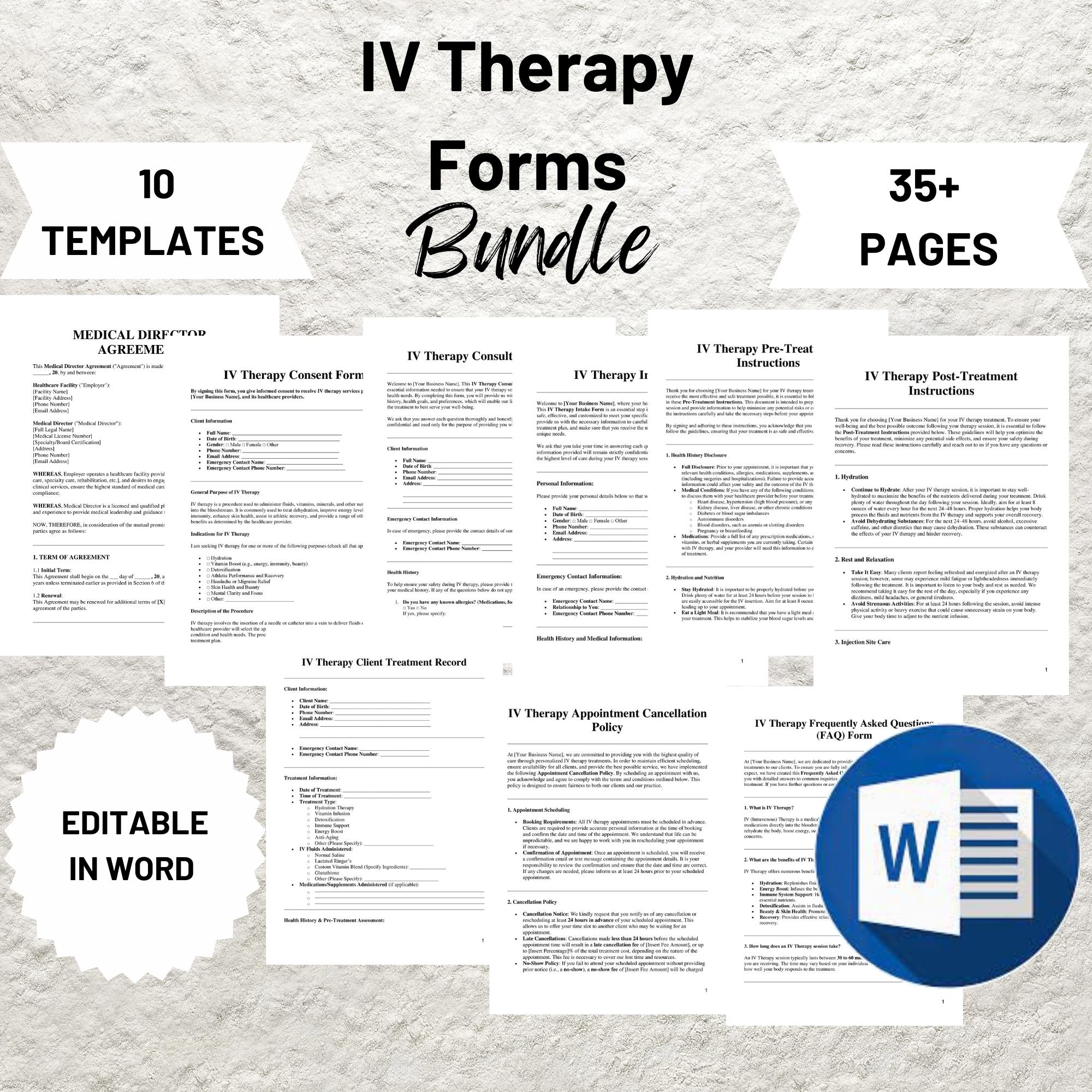 IV Therapy Template, IV Therapy Consent, Intravenous Therapy, Med Spa ...