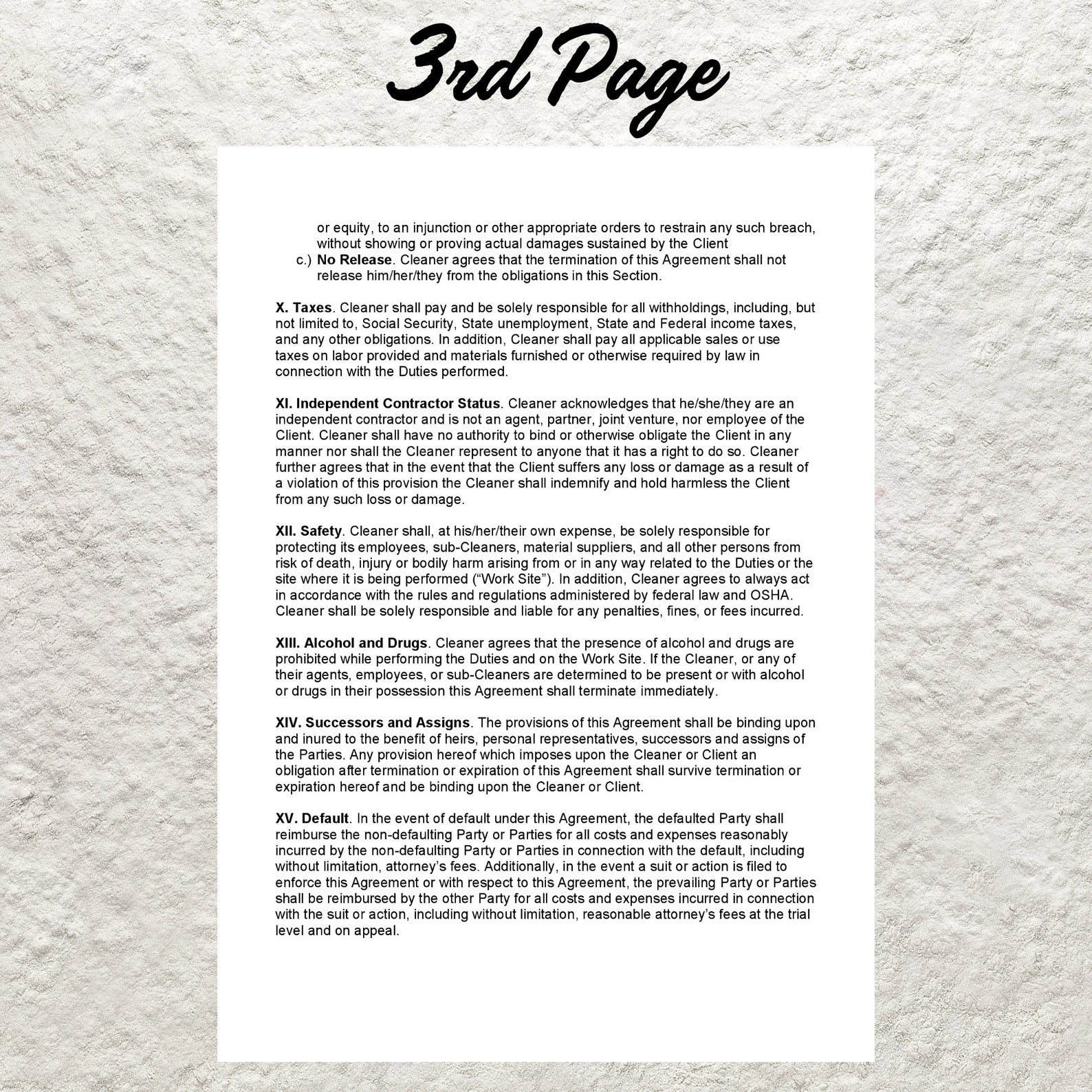 Cleaning Service Agreement Printable Cleaning Contract Editable ...
