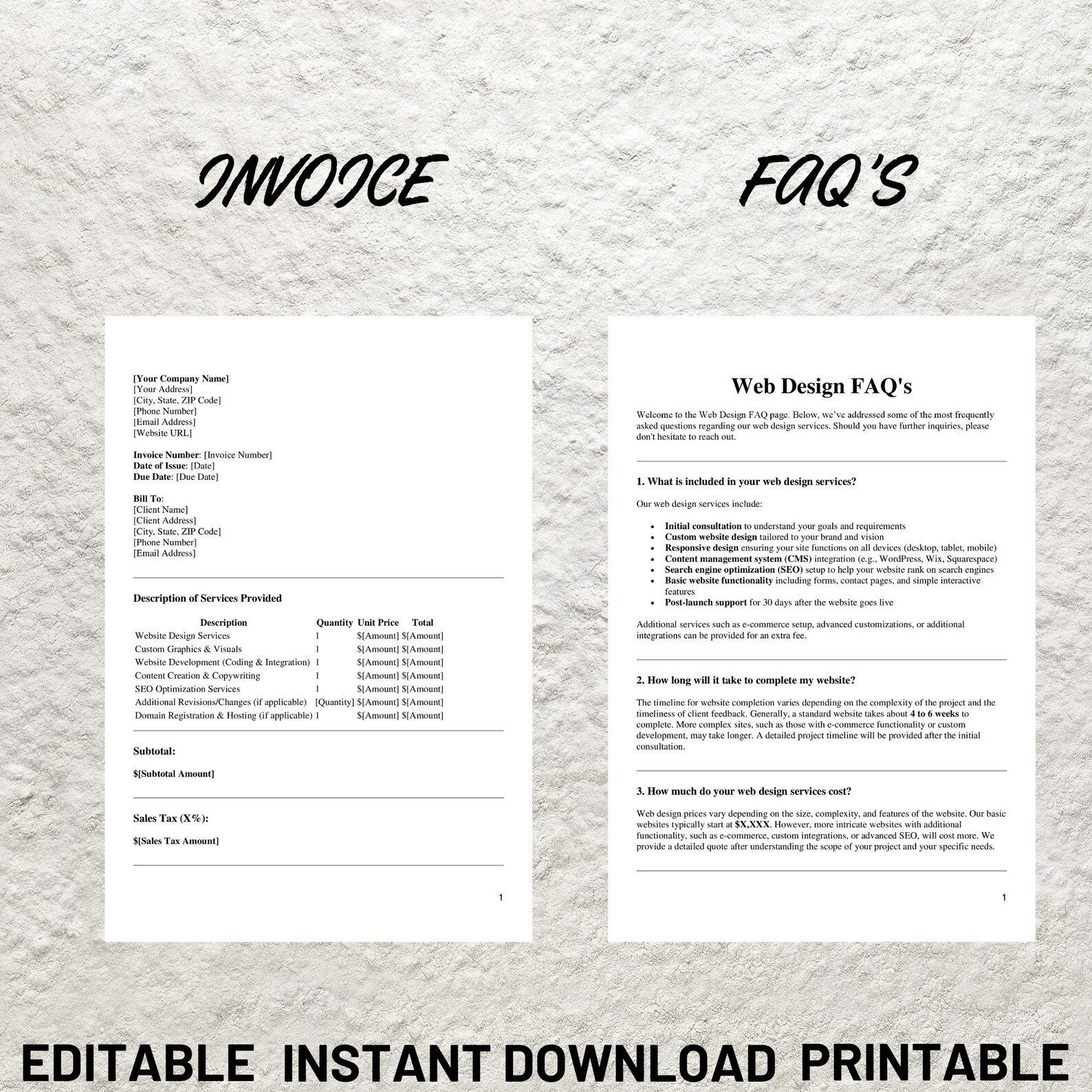 Web Design Forms Bundle Editable Wed Design Contract Printable Wed ...