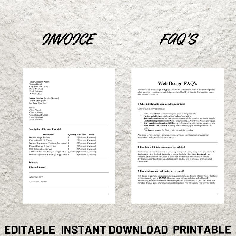 Web Design Forms Bundle Editable Wed Design Contract Printable Wed ...
