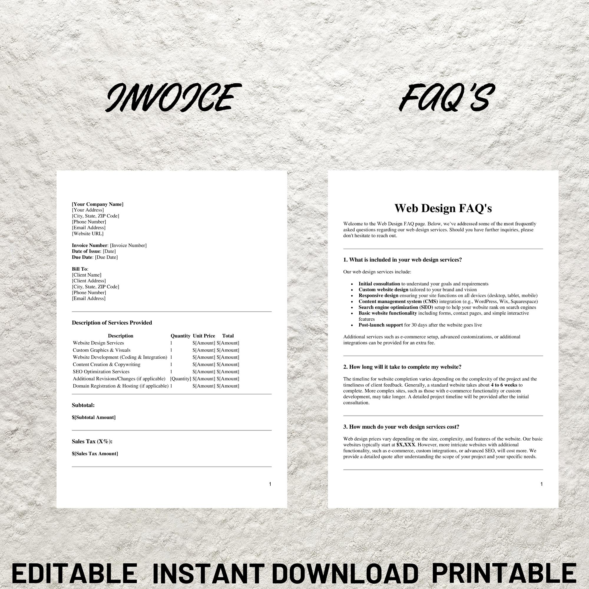 Web Design Forms Bundle Editable Wed Design Contract Printable Wed ...