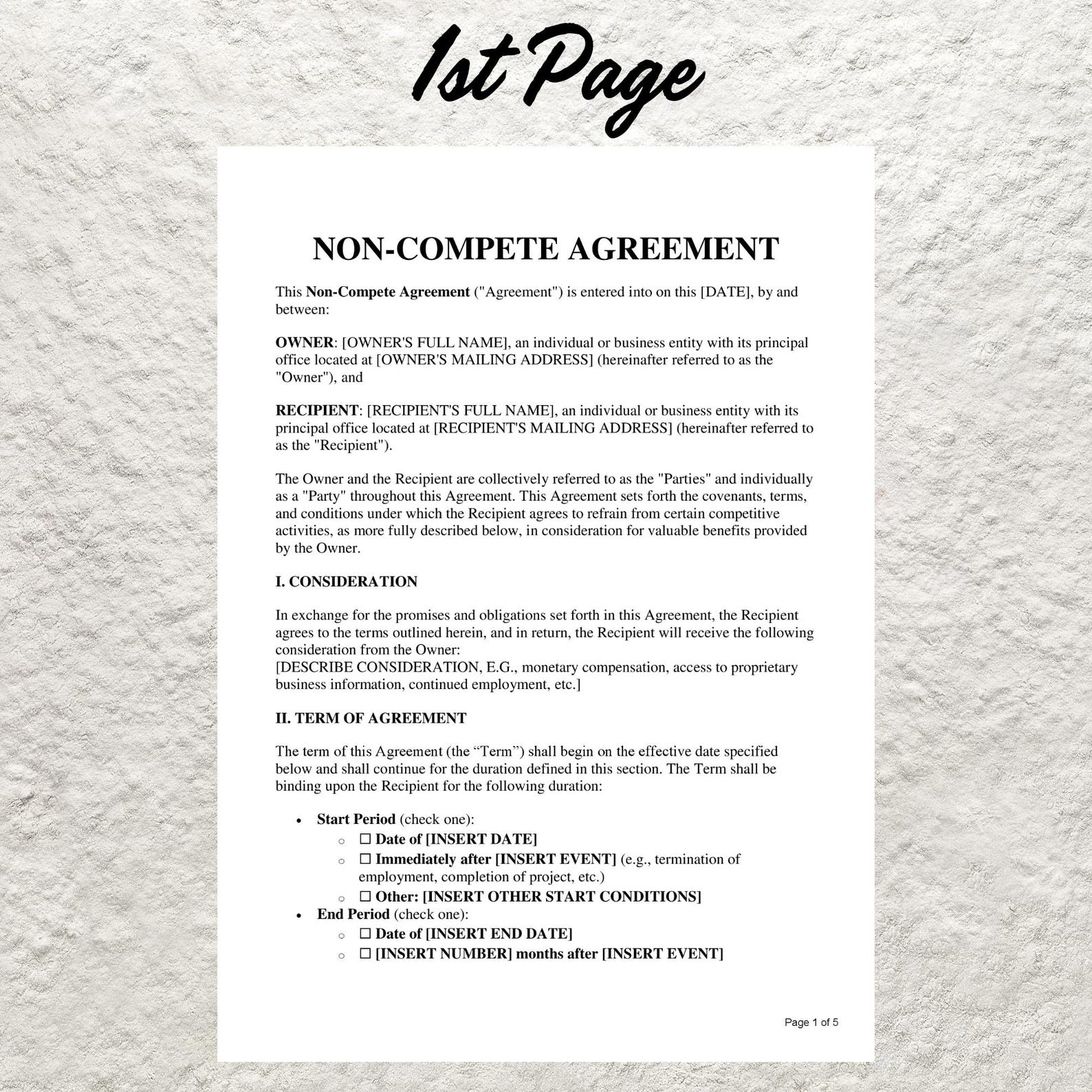 Non Compete Agreement Template Editable Non Solicit Agreement Form ...