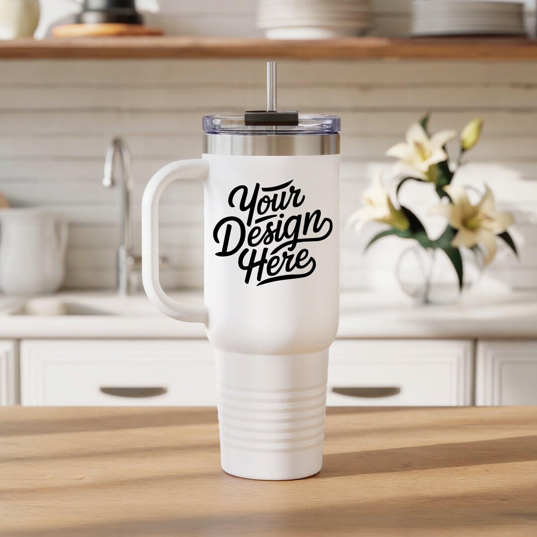 40oz Printify Insulated Tumbler Mockup, White Tumbler Mockup, Custom ...