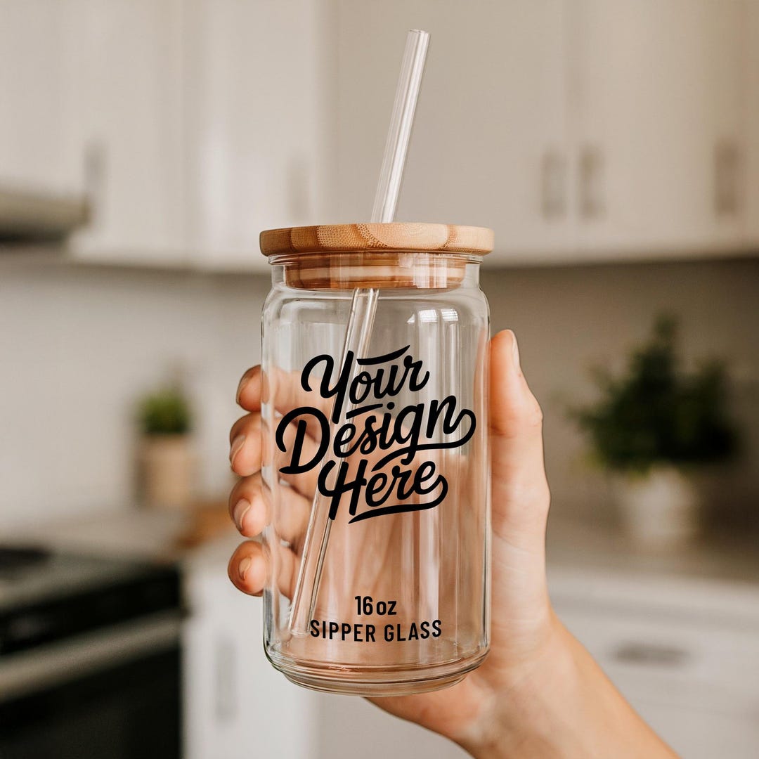 16oz Sipper Glass Can Mockup, 16oz Glass Beer Can Mockup, Printify POD ...