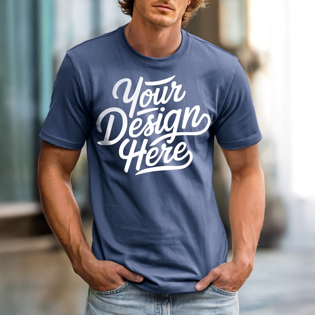 China Blue Comfort Colors C1717 T-shirt Mockup, T-shirt Mockup, Men's ...
