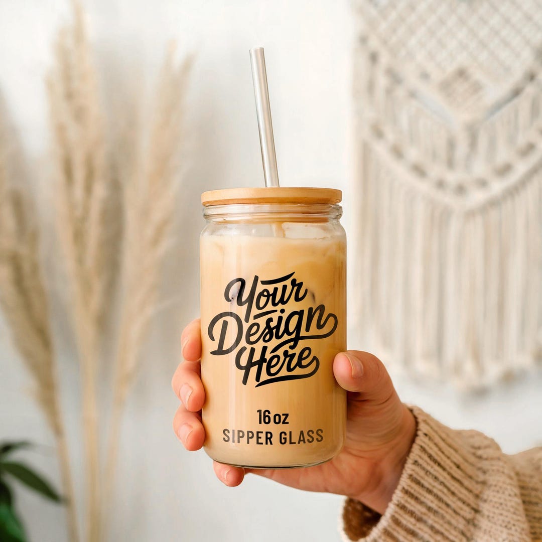 16oz Sipper Glass Can Mockup, 16oz Glass Beer Can Mockup, Printify POD ...