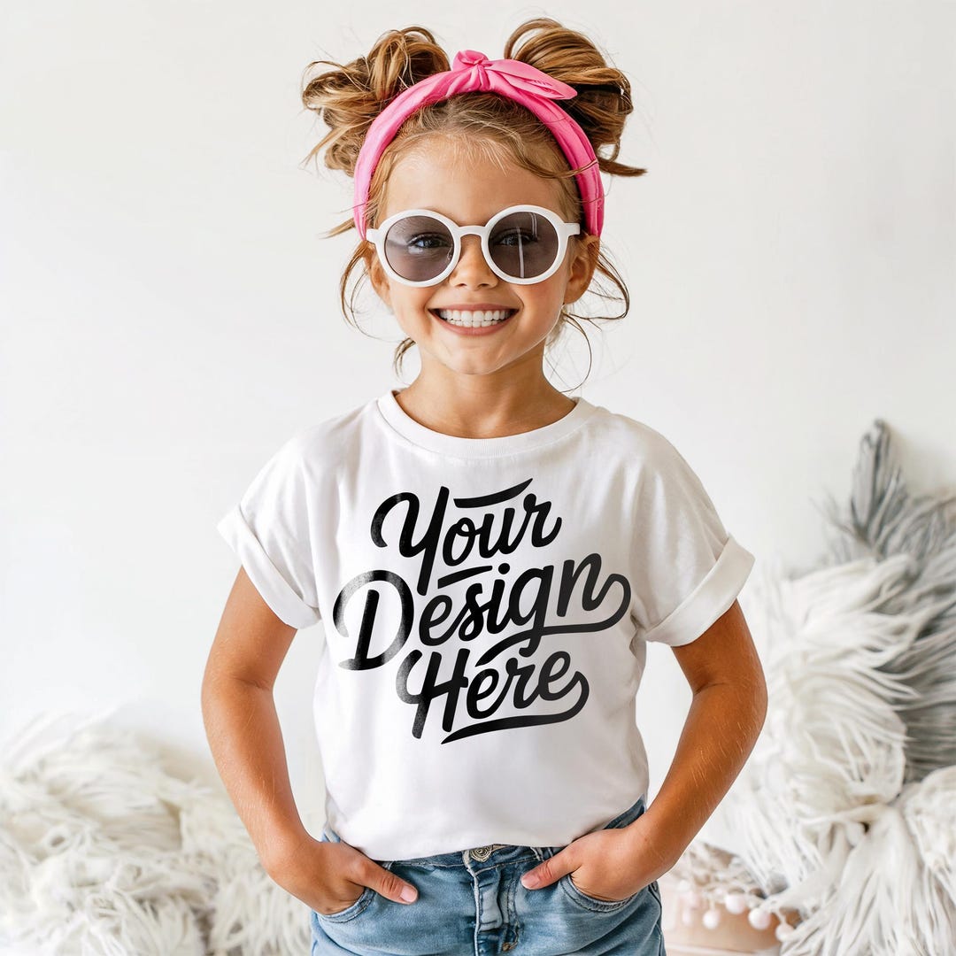 White Bella Canvas 3001T Kids T-shirt Mockup, Girl T-shirt Mockup, Kid ...