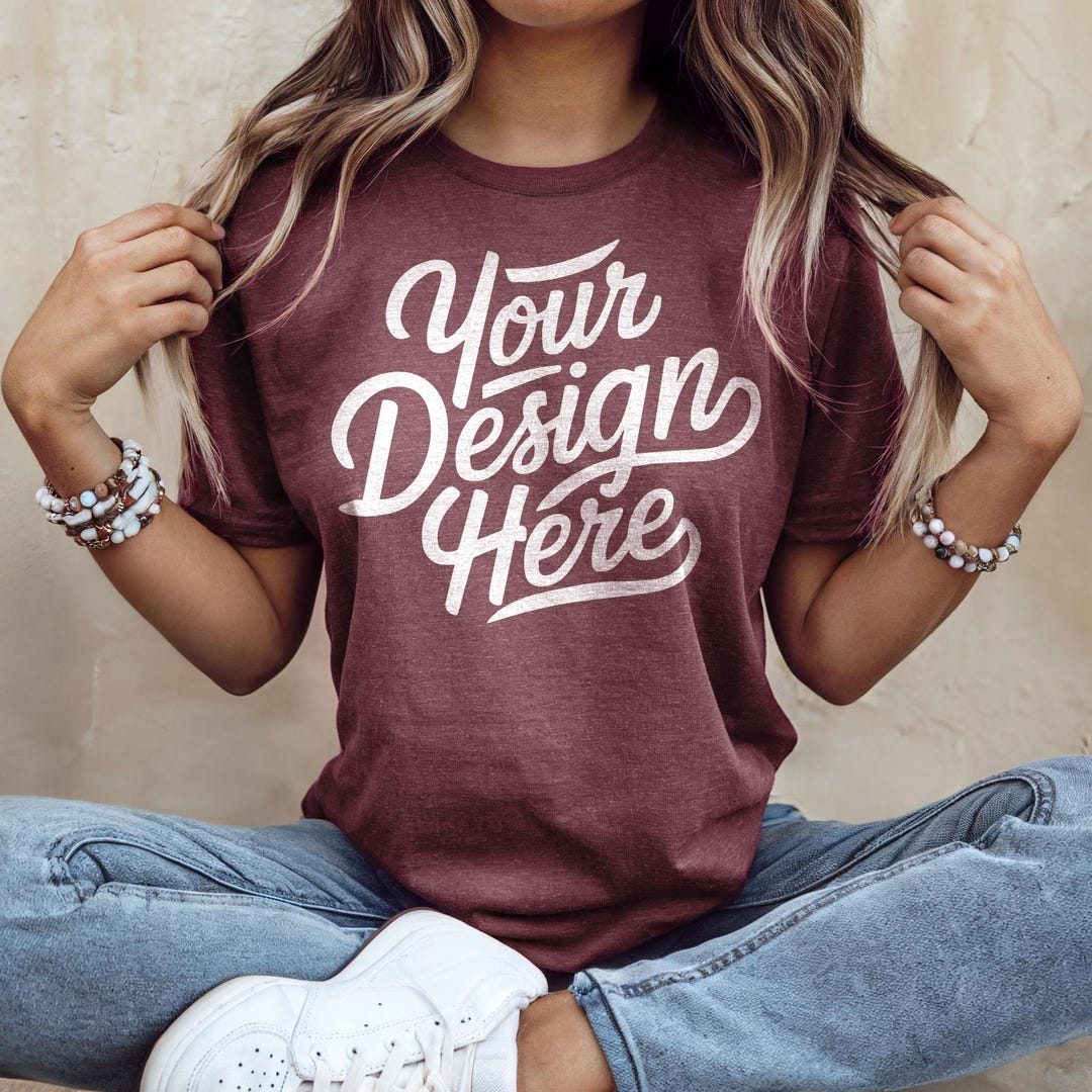 Heather Maroon Bella Canvas 3001 T-shirt Mockup, Bella Canvas Heather ...