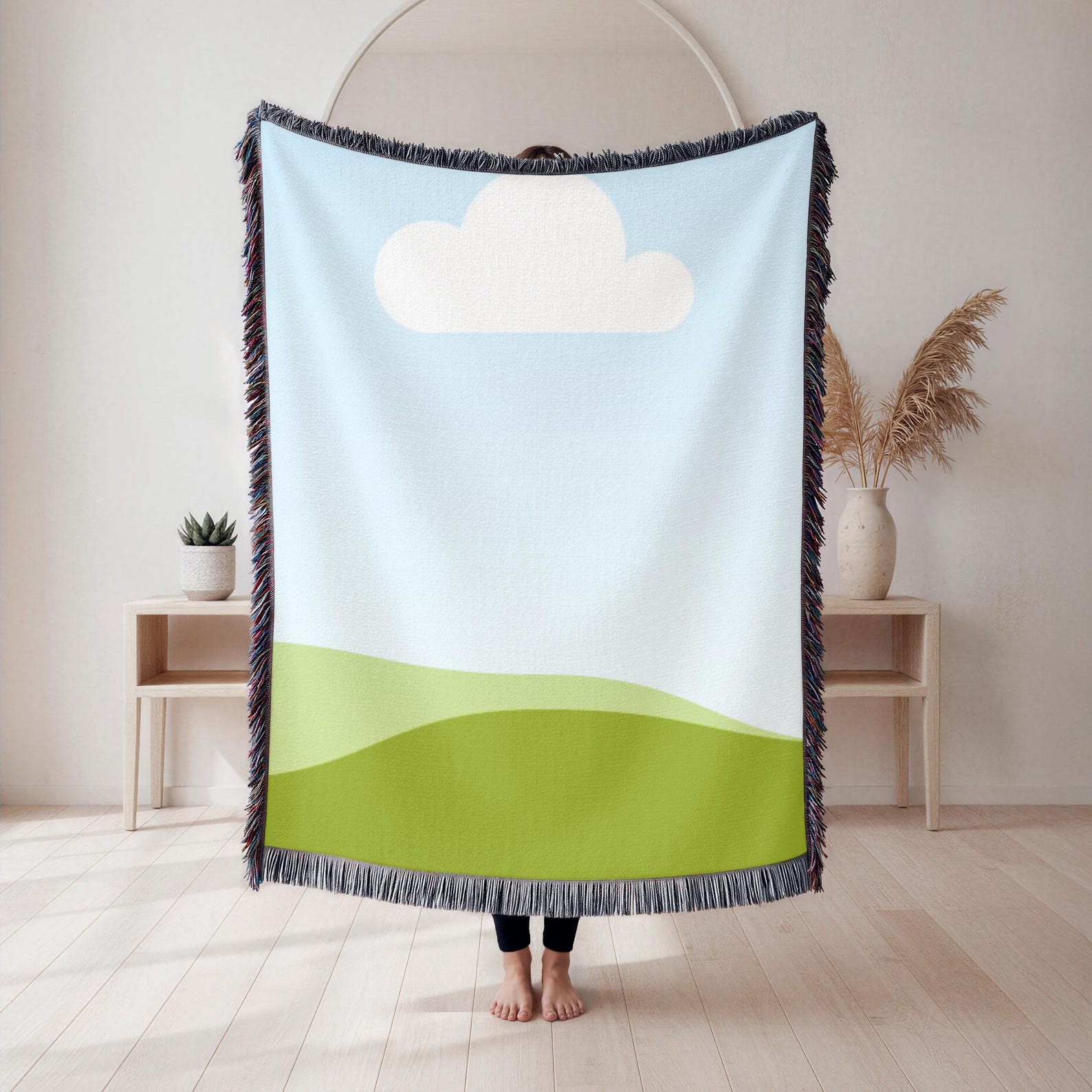 Woven Blanket Photoshop Mockup, Printify Fringed Woven Blanket Template ...