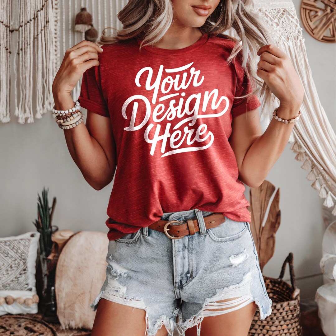 Heather Red Bella Canvas Mockup, Heather Red Bella & Canvas 3001 Mockup ...