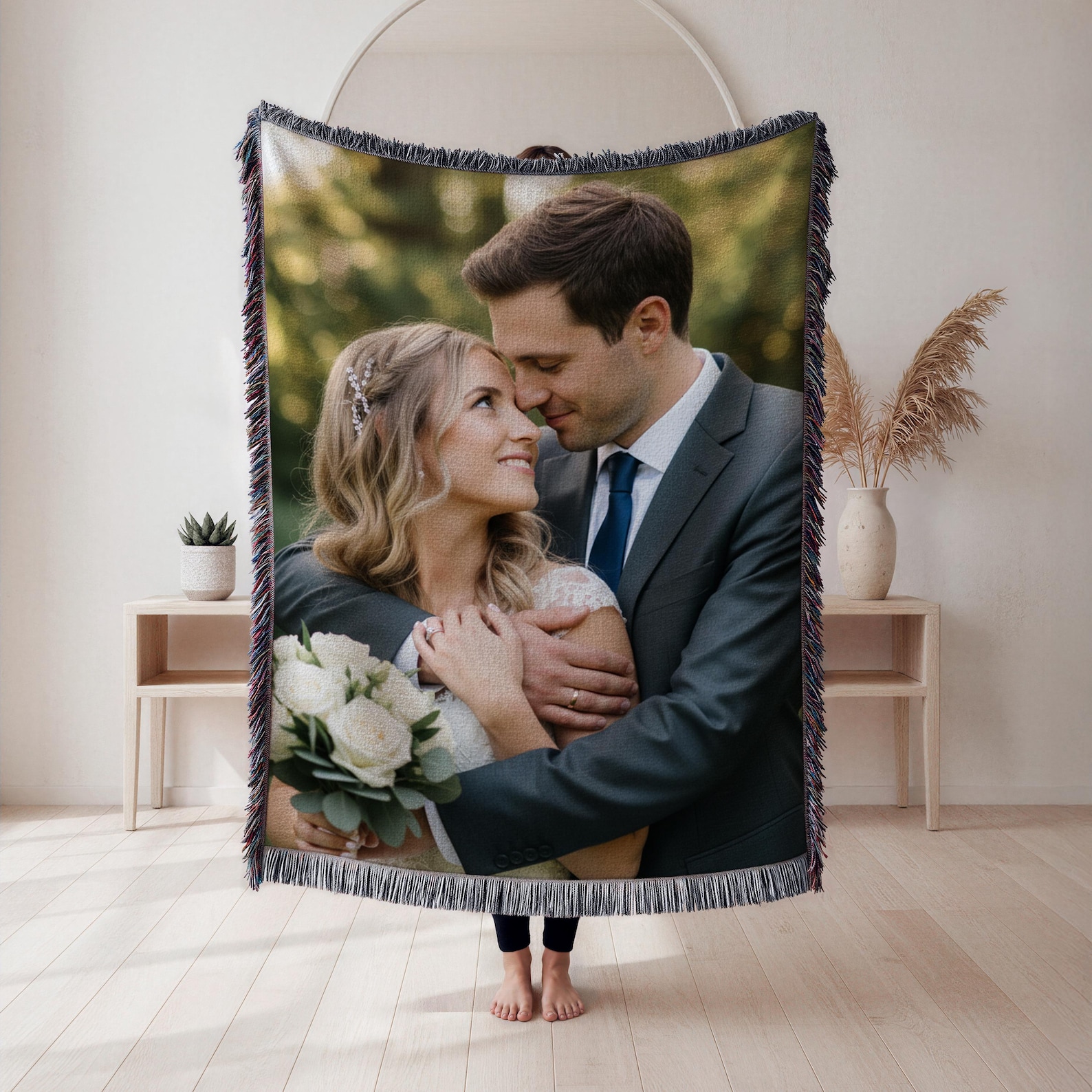 Woven Blanket Photoshop Mockup, Printify Fringed Woven Blanket Template ...