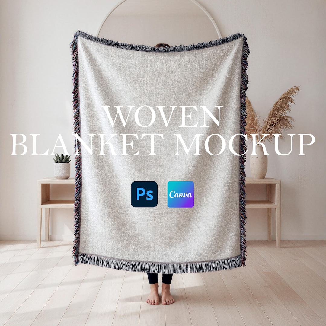 Woven Blanket Photoshop Mockup, Printify Fringed Woven Blanket Template ...