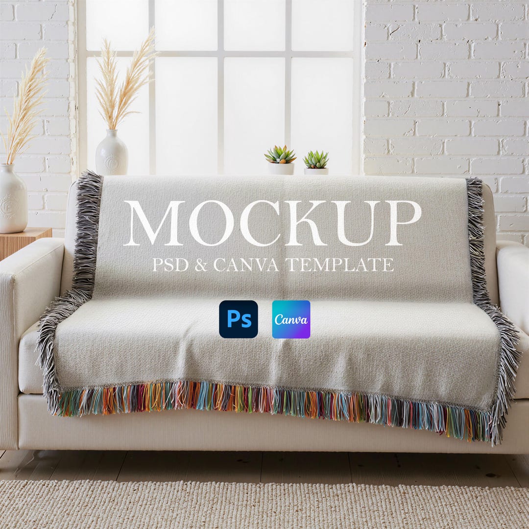 Woven Blanket Photoshop Mockup, Printify Fringed Woven Blanket Template ...