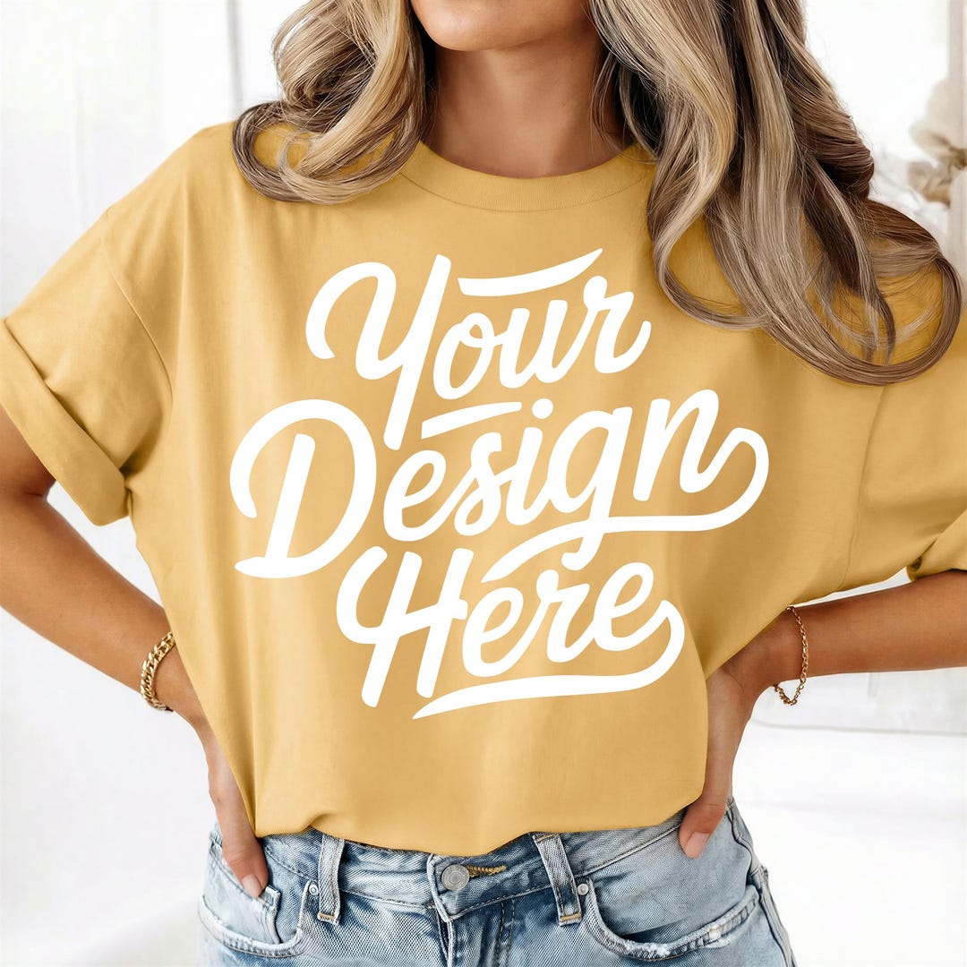 Mustard Comfort Colors 1717 Mockup, Oversized Mustard T-shirt Mockup ...