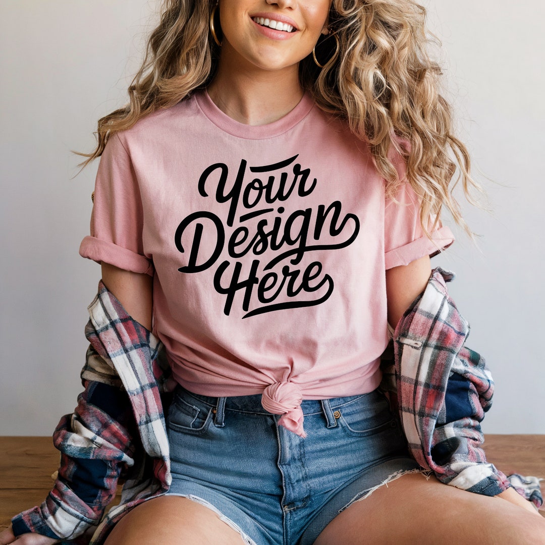Bella Canvas 3001 Pink Shirt Mockup, Pink T-shirt Template, Pink POD ...