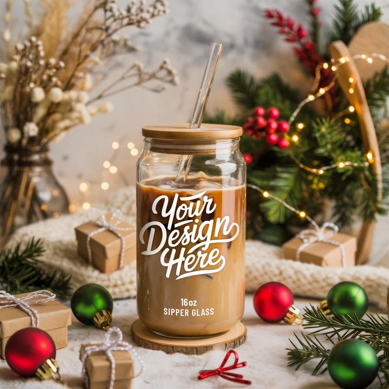 Holiday Glass Can Sipper - Etsy UK