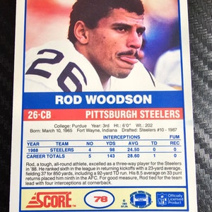 Pittsburgh Steelers Hall of Famer 1989 Score Rod Woodson Rookie Card ...