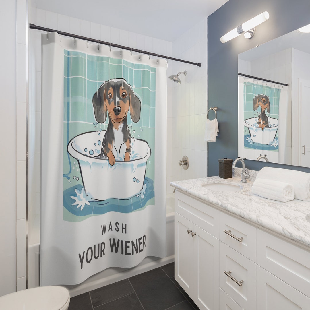 Wash Your Wiener Dog Shower Curtain: Adorable Bathroom Decor for Dog ...