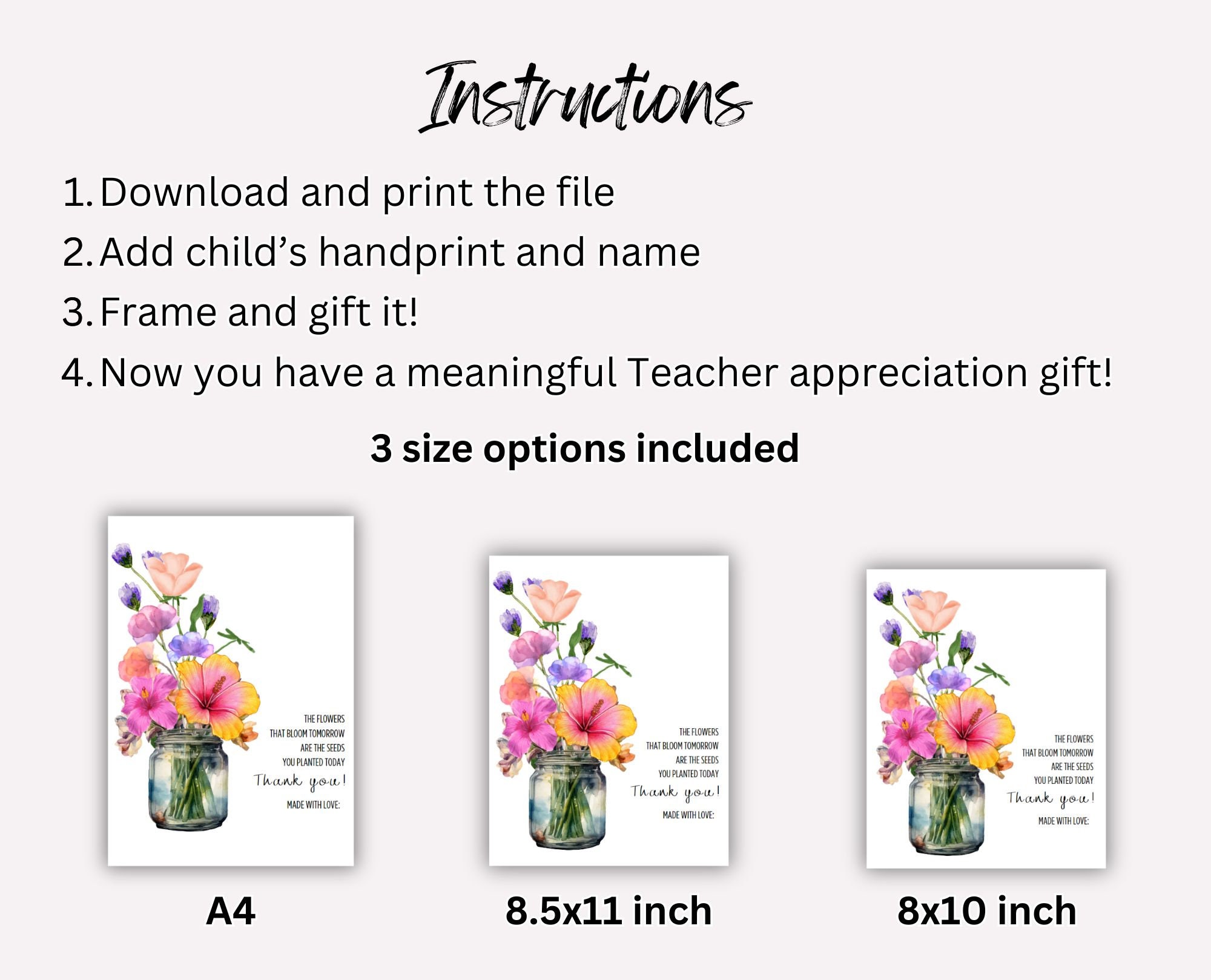 Teacher Appreciation Gift Handprint Art Instant Download. Printable ...