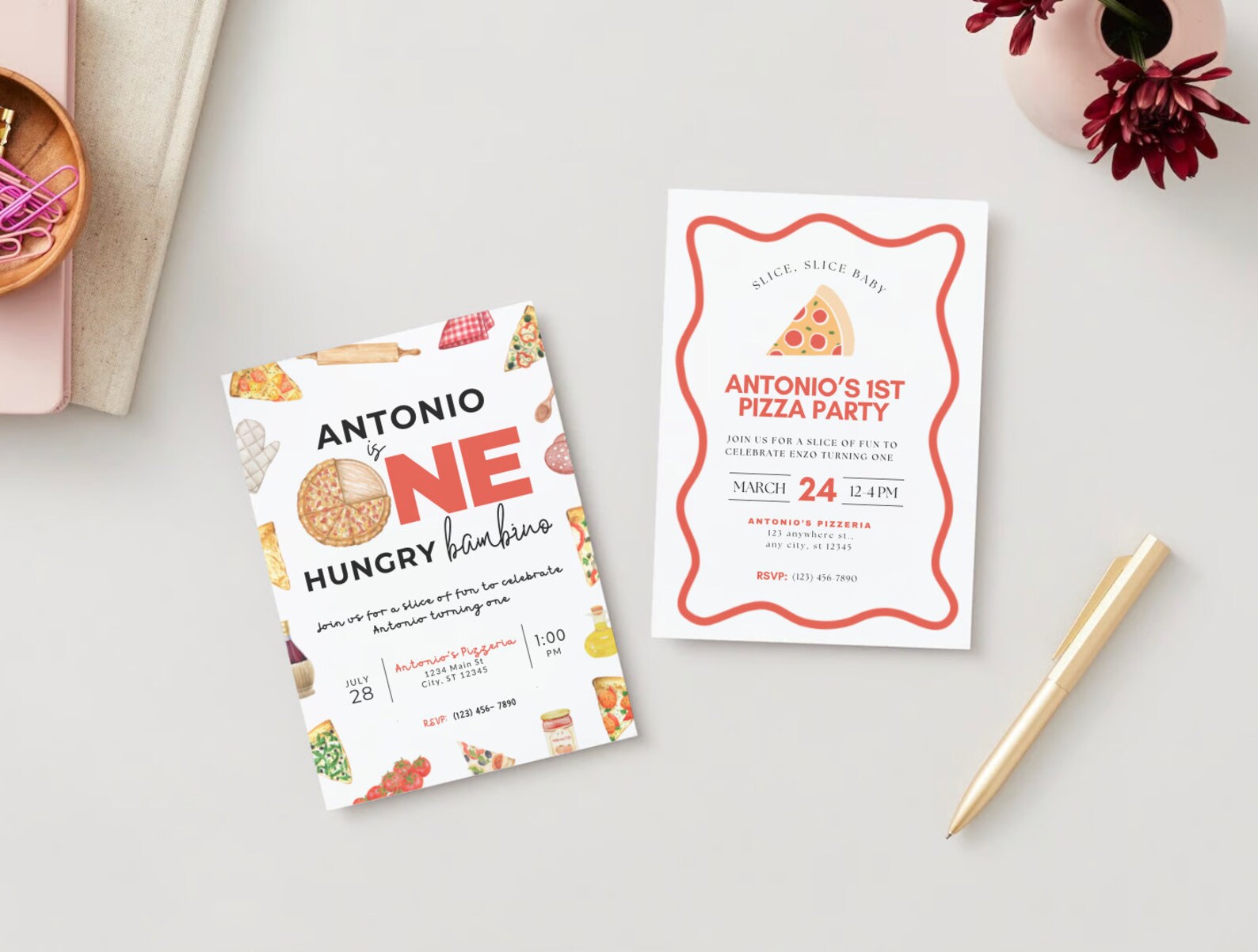 CUSTOMIZABLE Italian Pizza Themed First Birthday Party Invitation ...
