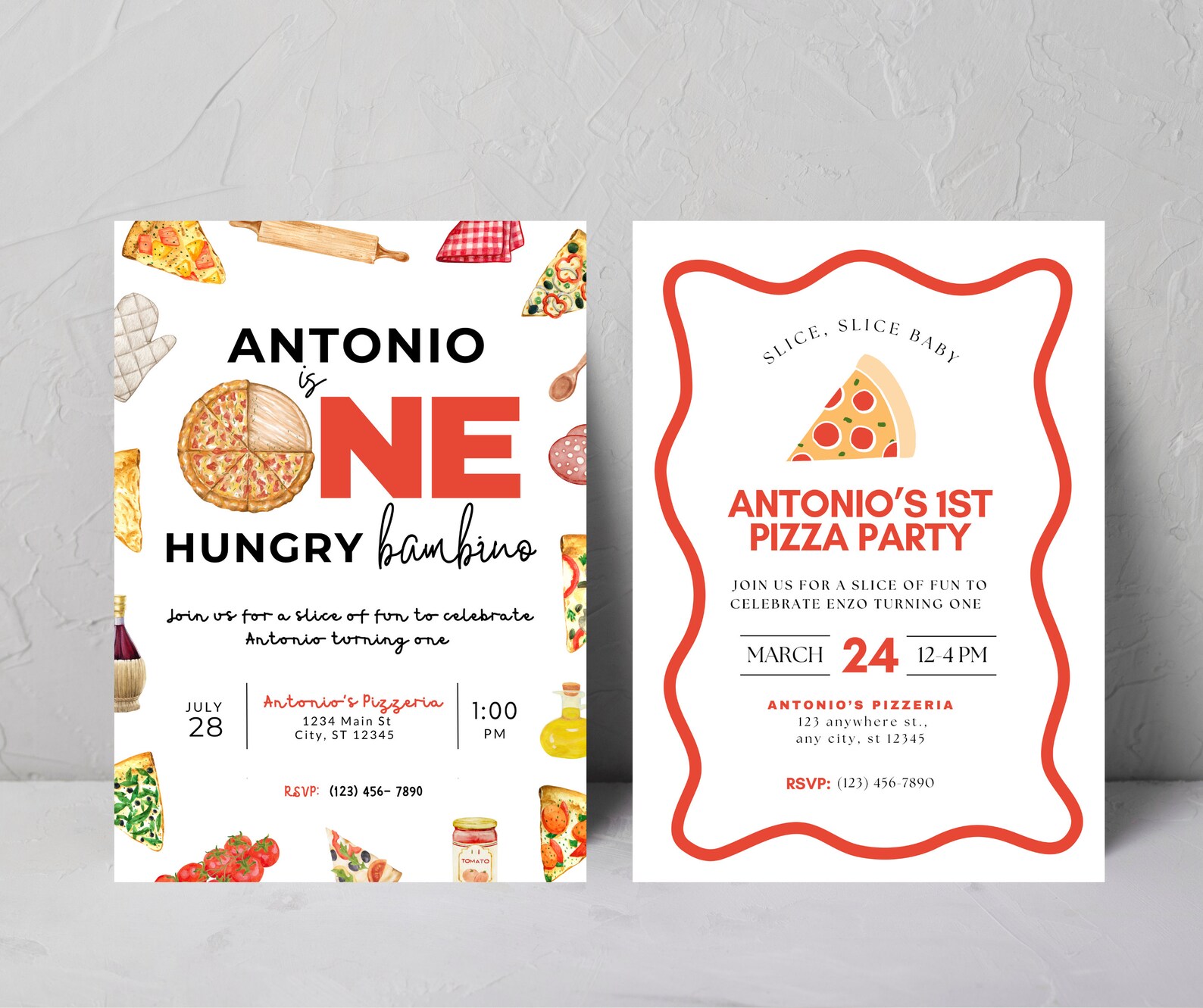 CUSTOMIZABLE Italian Pizza Themed First Birthday Party Invitation ...