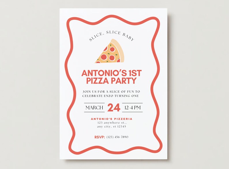 CUSTOMIZABLE Italian Pizza Themed First Birthday Party Invitation ...