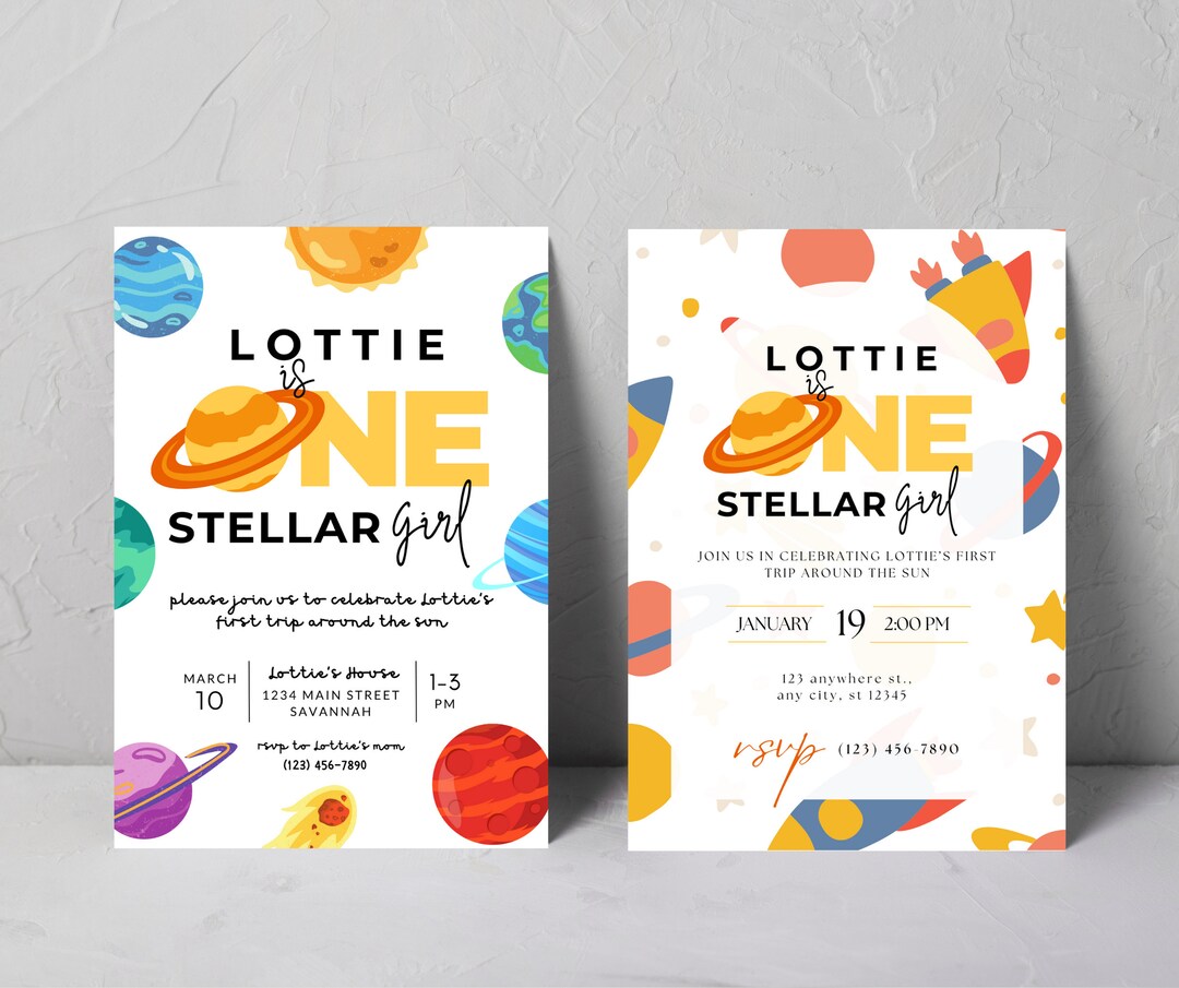 EDITABLE Space and Planets Themed First Birthday Party Invitation ...