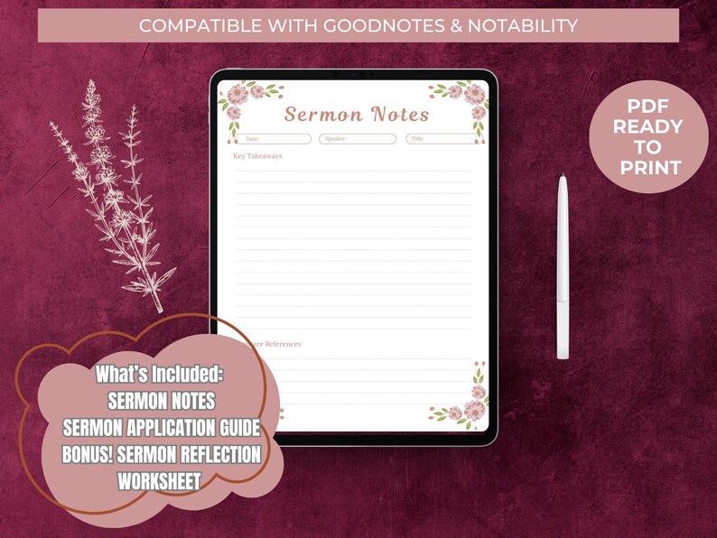 Digital Sermon Note Template Printable Sermon Note Journal Sermon Note ...