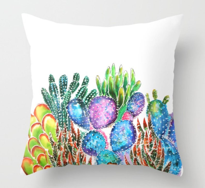 Cactus Pillow Watercolor Cactus Cushion Cover Succulents Accent Pillow ...