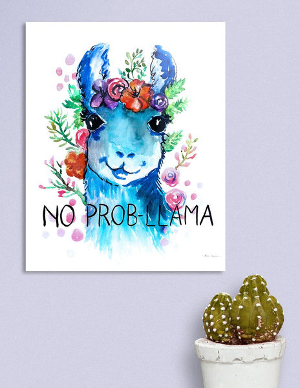 No Prob Llama Canvas No Probllama Art Print Alpaca Kawaii Best Friend ...