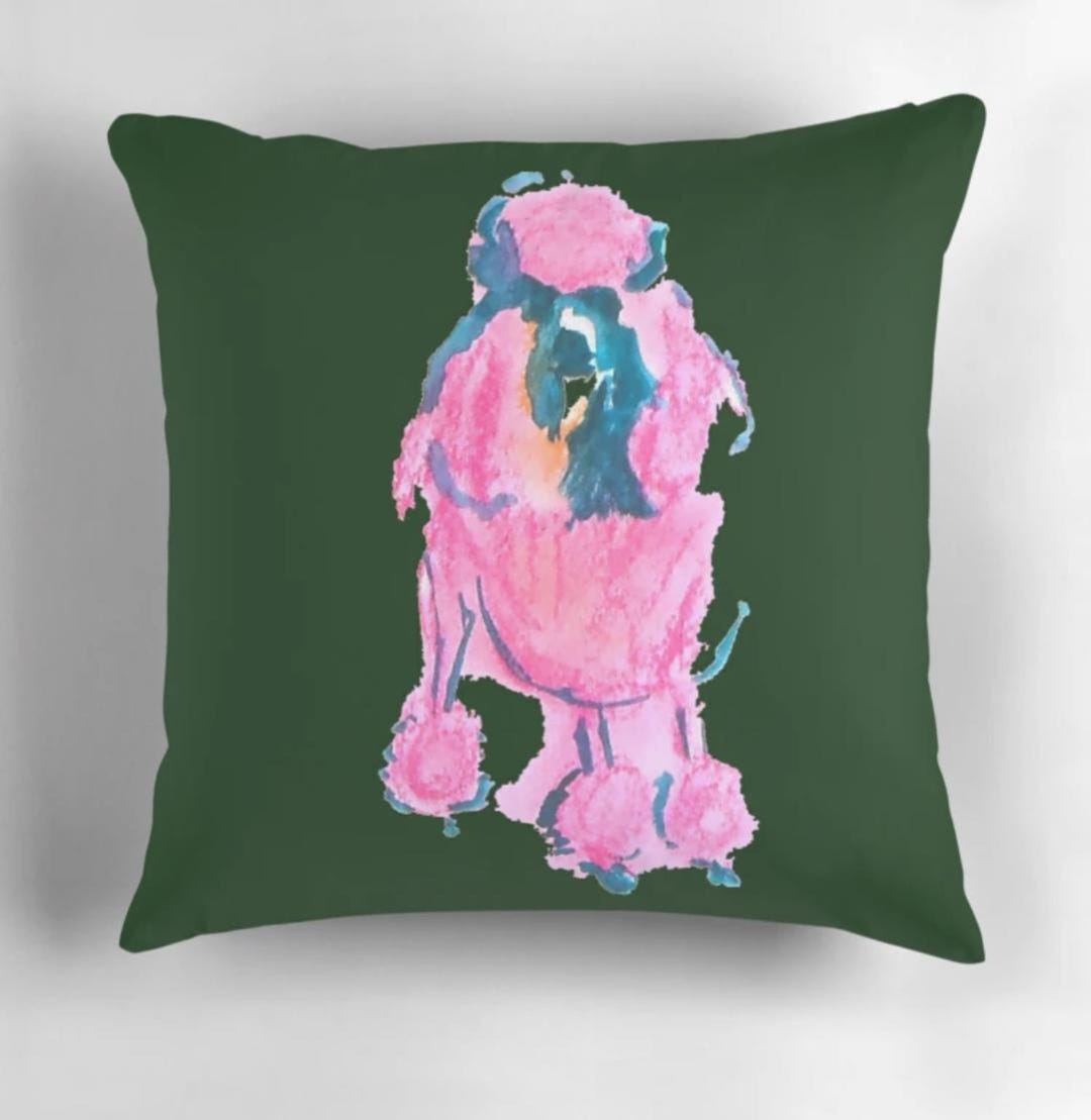Pink Poodle Pillow Case, Dark Green Background, Throw Pillow Case ...