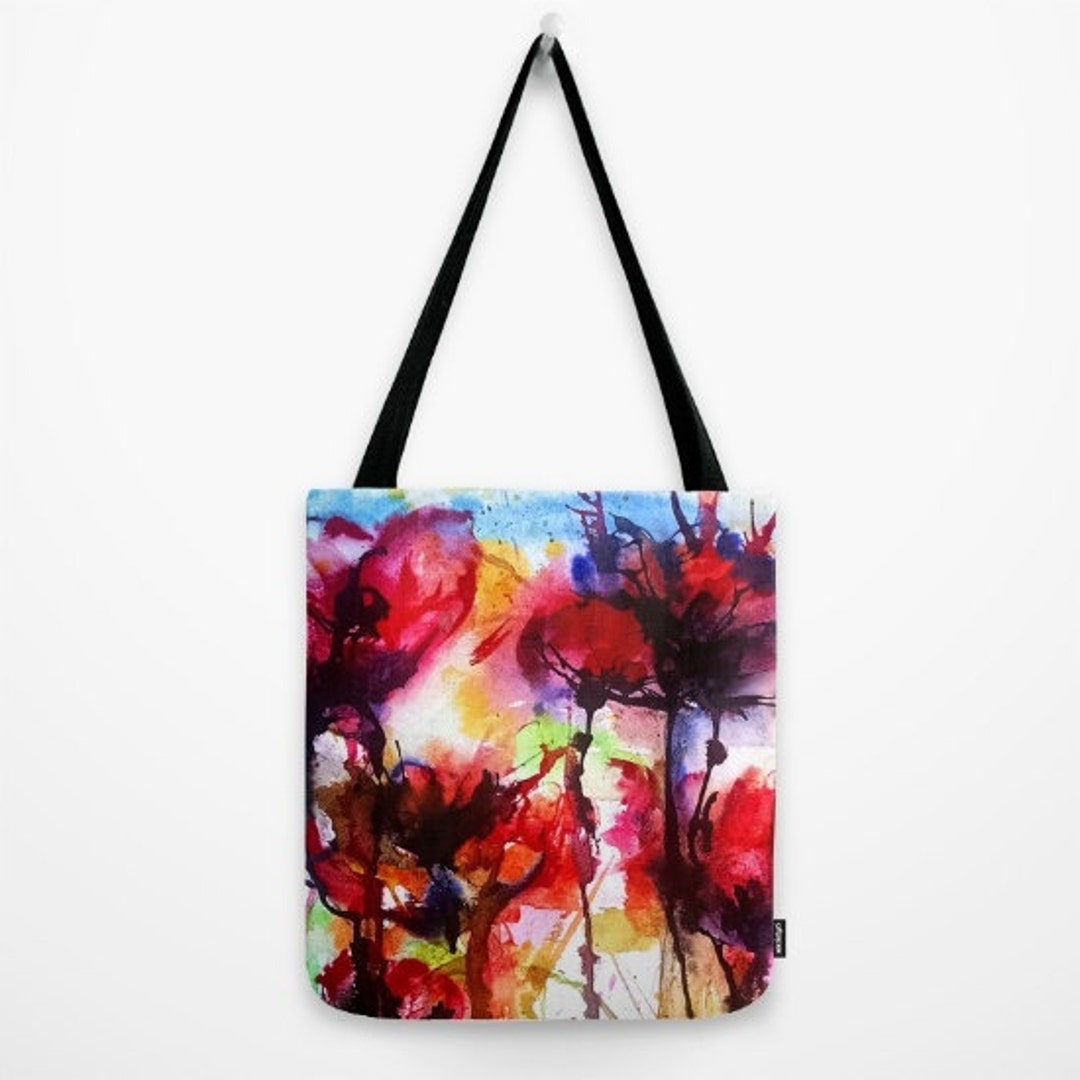 Summer Tote Bag, Red Poppy Tote Bag, Bright Red Tote, Red Tote Bag ...