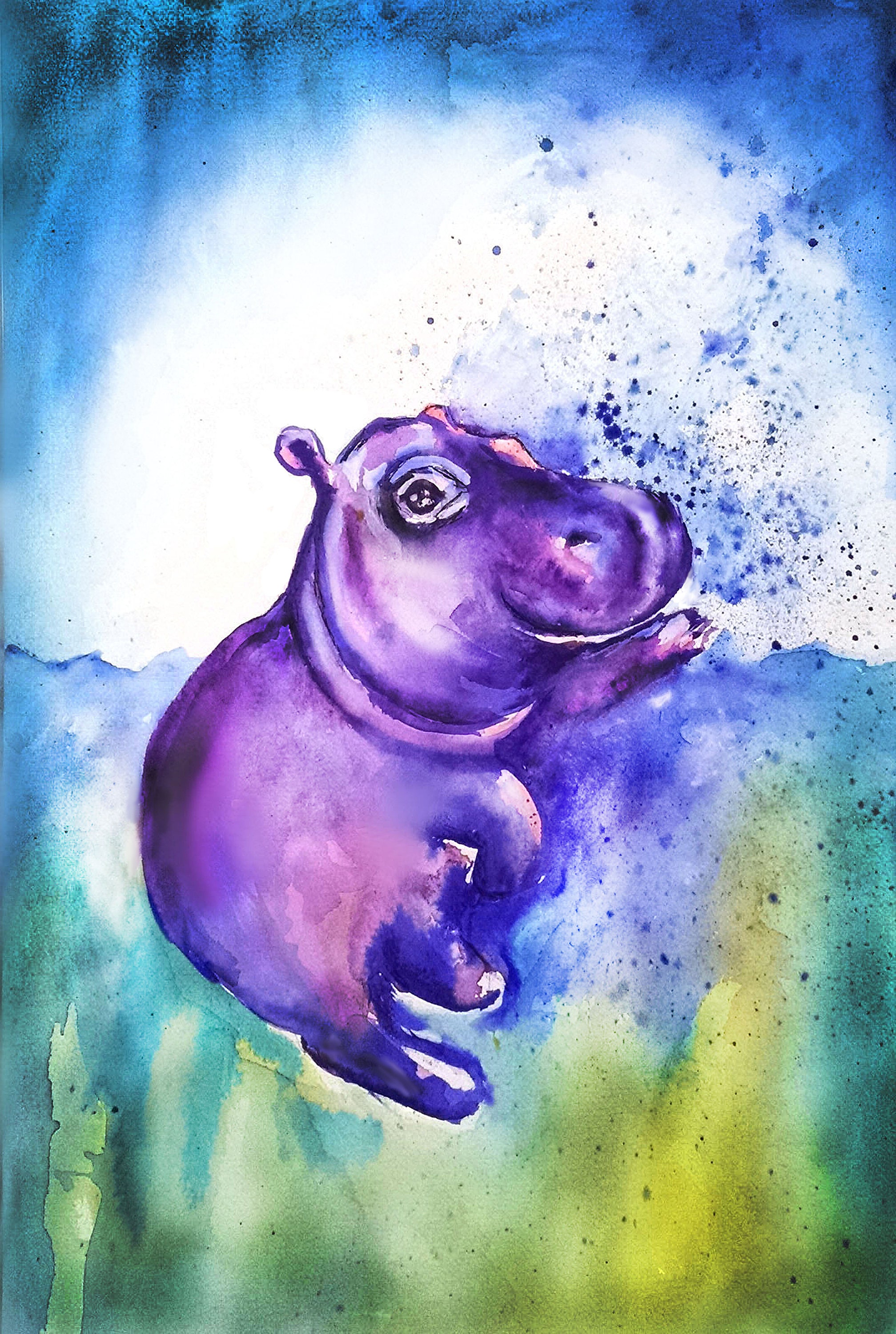 Hippo Art Print Baby Hippo Giclee Print Baby Hippo Nursery Decor Gift ...