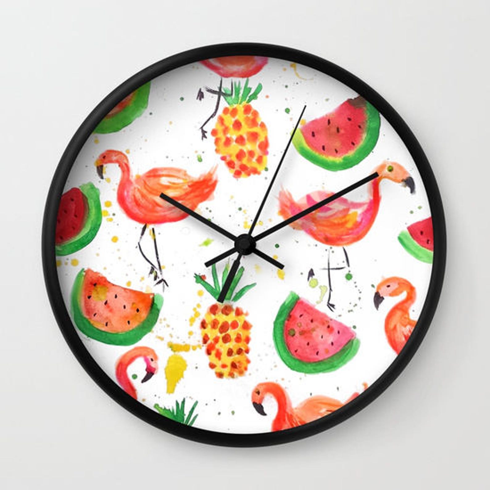 Flamingo Wall Clock Pink Flamingos Floral Clock Gifts Tropical Home ...
