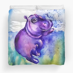 Hippo Duvet Cover Baby Hippo Comforter Safari Nursery Bedding Animal ...