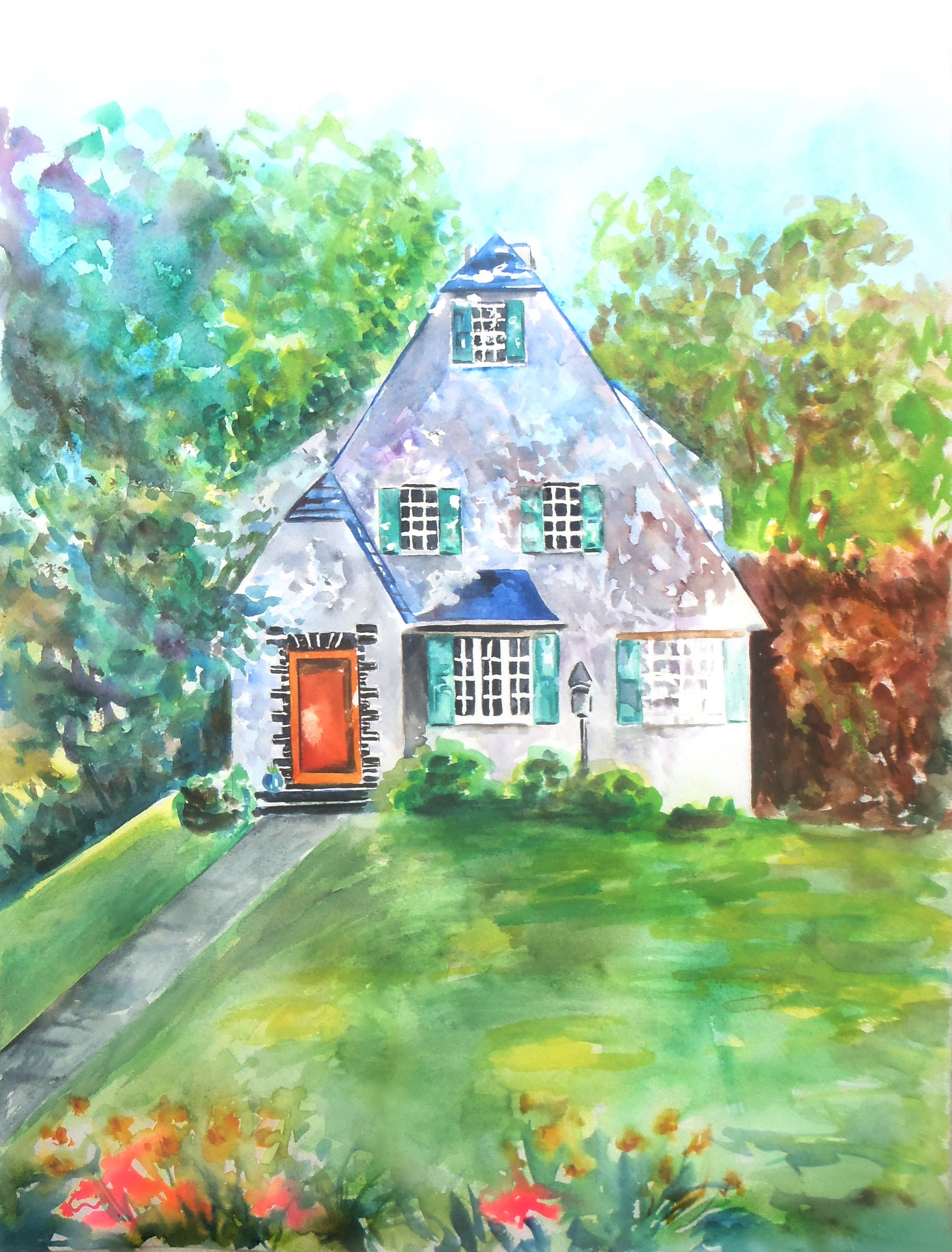 CUSTOM WATERCOLOR HOUSE Portrait Cherished First Home Gift Parents Gift ...