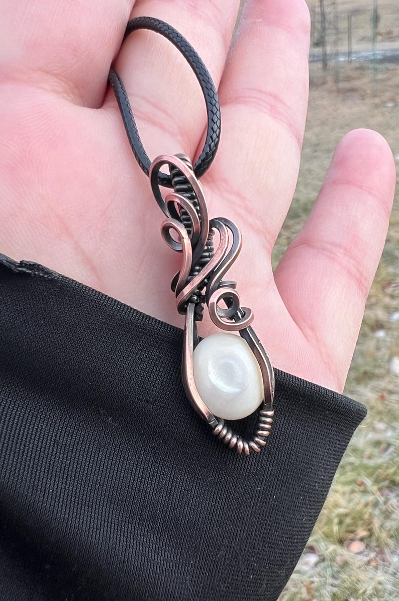 Mother of Pearl Wire Wrapped Copper Dainty Pendant - Etsy